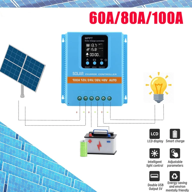 100A/80A/60A MPPT SOLAR Charge Controller LCD Display Dual USB Ports 12V-48V £31.99 - PicClick UK