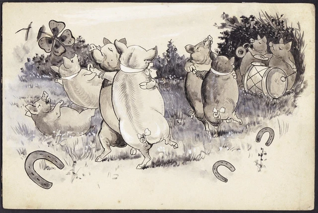 QUI DANSE COCHONS Dancing Pigs Drawing Caricature Dessin 1920 EUR 74,68 ...