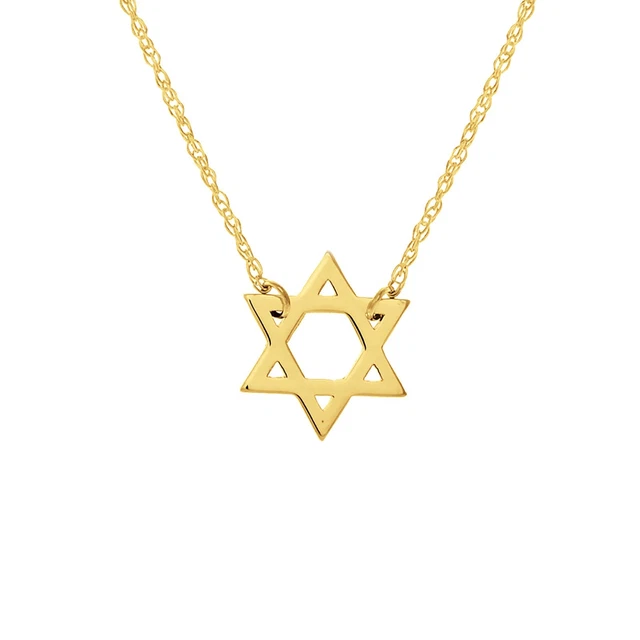 JEWISH STAR OF David Pendant Necklace 14K Solid Gold Adjustable Rope ...