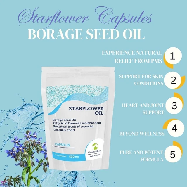 STARFLOWER BORAGE SEED Oil Softgel GLA 30 Capsules - 500mg Gamma ...