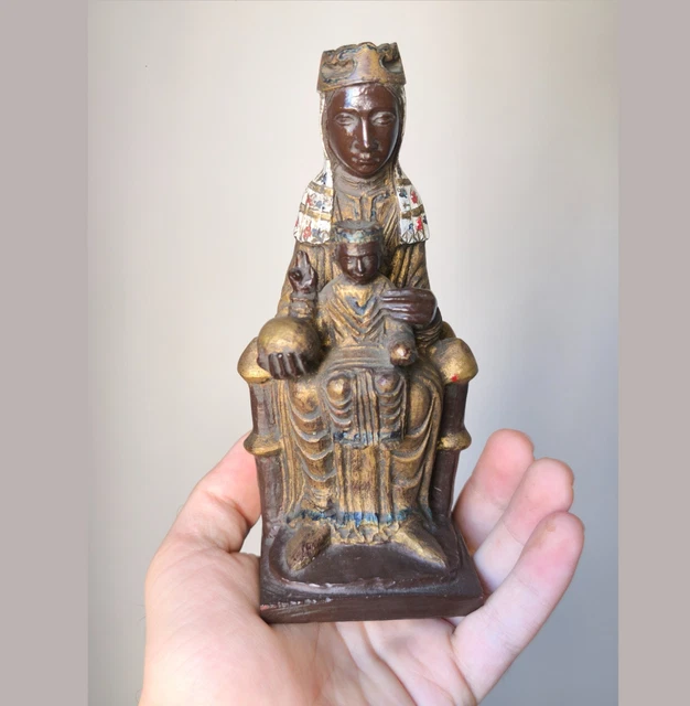 VINTAGE BLACK MADONNA Child Statue Religious Sculpture Dark Virgin Mary ...