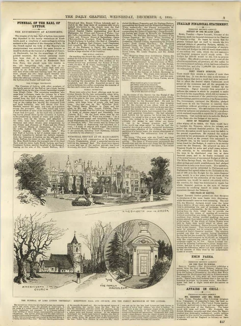 1891 FUNERAL LORD Lytton Knebworth Hall EUR 11,23 - PicClick FR