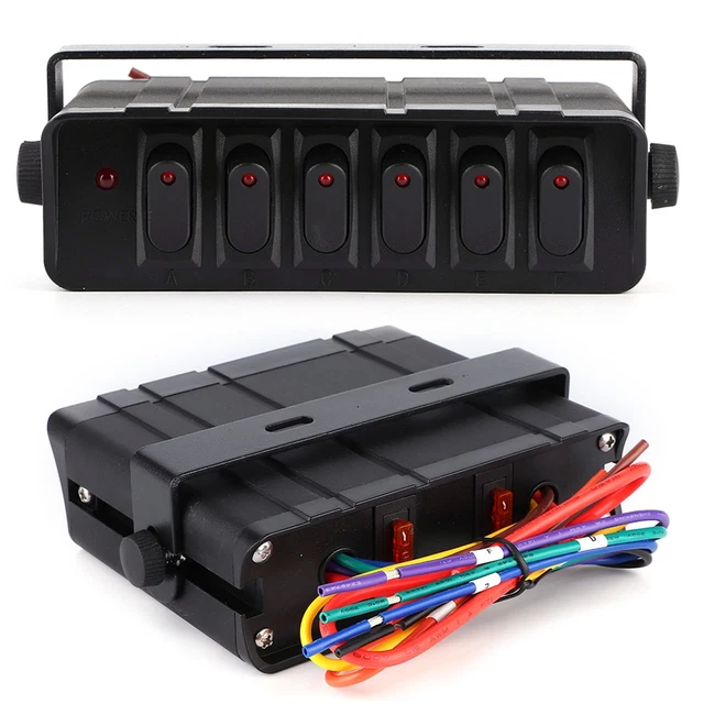 6‑GANG ROCKER SWITCH Box Controller 3P Red Light Universal For 12‑24V ...