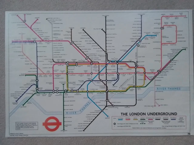 LONDON UNDERGROUND TUBE Map - Paul Garbutt - 1978 - 23 1/2" x 35" £19. ...