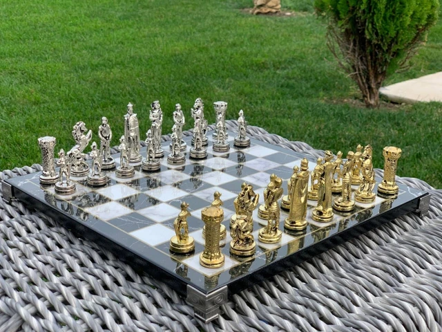 LUXURY CHESS SET British Age Chess Pieces Marble Wooden Chess Board ...