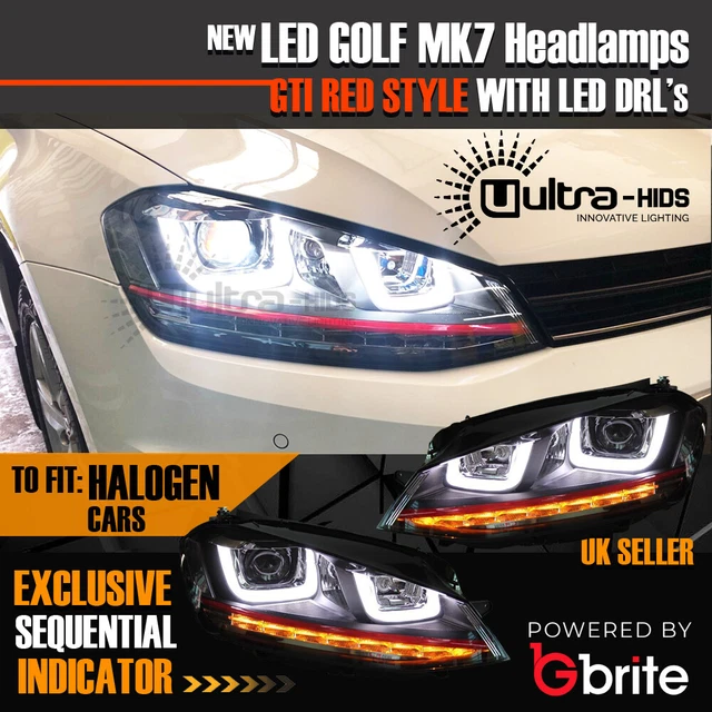 VW GOLF MK7 Vii Red Gti Drl Bi Xenon Headlamps Led Daytime Running ...