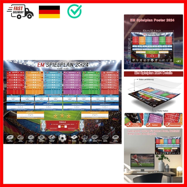 AHFULIFE EM SPIELPLAN Poster für Euro Dekoration 2024 - A1 Format EM ...