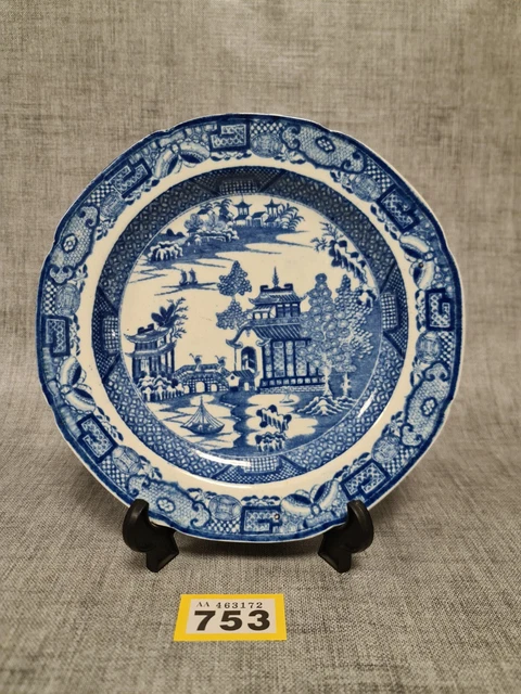 ANTIQUE BLUE & White Pearlware Long Bridge Pattern Plate £24.99 ...