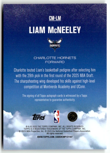 TOPPS NBA FLAGSHIP 2025 N° CM-LM Liam McNeeley Rentrée Auto EUR 14,51 ...