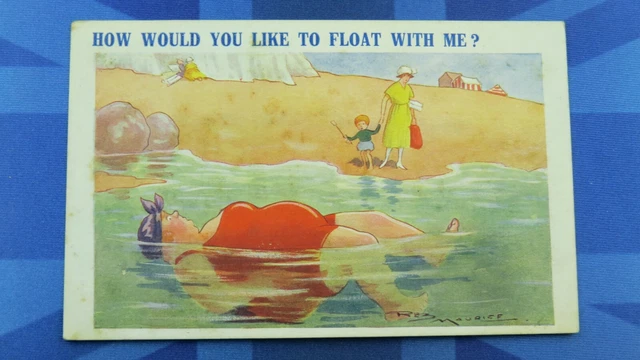 SAUCY REG MAURICE Comic Postcard 1930's Bathing Beauty BBW Fat Lady ...