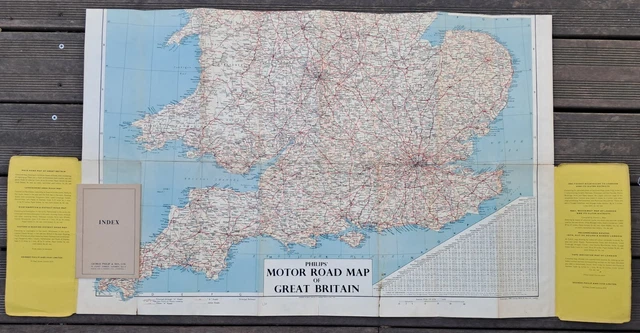PHILIPS' MOTOR ROAD Old MAP of GREAT BRITAIN. Index inside- 1950 ...