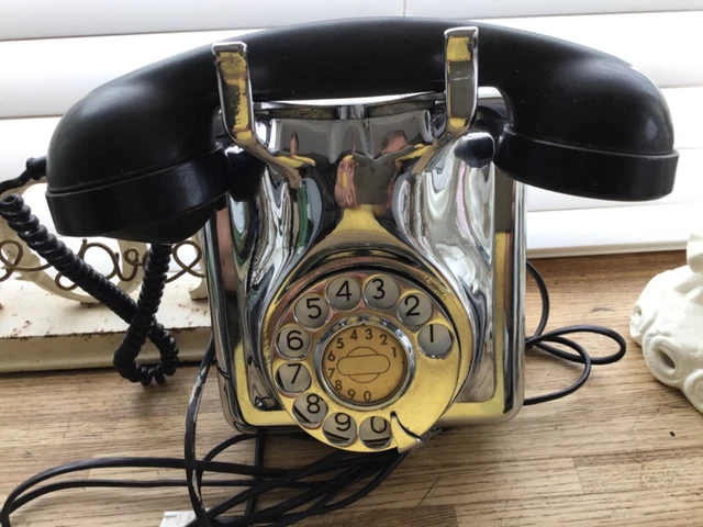 ART DECO CHROME Wall Mounted Telephone Siemens No 85 with Black ...