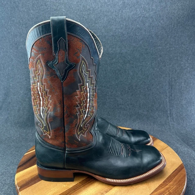 LUCCHESE MENS' EL Campo Black Horseman Calf Skin Square Toe Boots 11.5D ...
