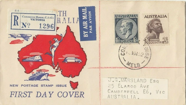 STAMPS 1/-1/2D KGV & 2/6 Wide World map "O" under 1st "M" cachet FDC ...