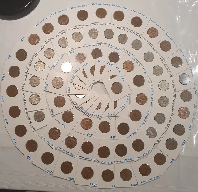 BULK JOB - HALF PENNY and ONE SHILLI NG 80 COINS, VARIOUS DATES VERY ...