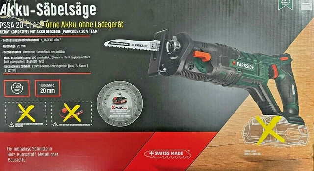 PARKSIDE PSSA 20-LI A1 20V Cordless Reciprocating Saw (Without Battery ...