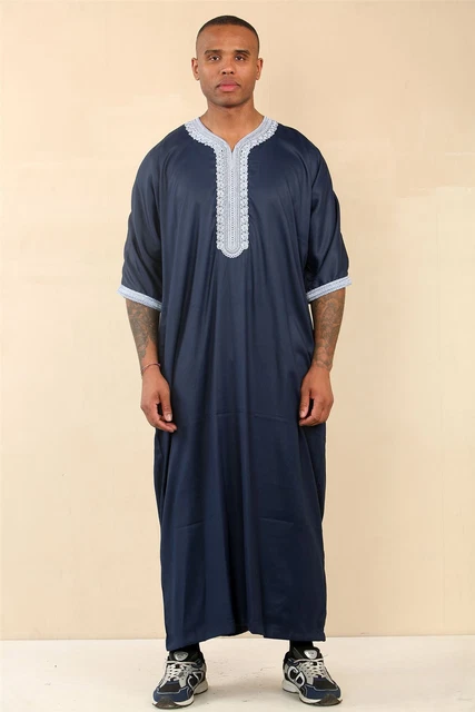HOMME MAROCAIN THOBE Islamique Vêtements Juba Eid Djellaba Manche ...