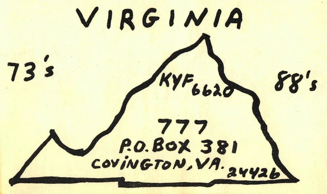 VINTAGE CB RADIO QSL postcard state map 1970s Covington VA Virginia $13 ...