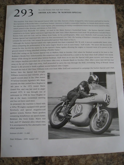 ARTER AJS 349CC 7R SURTEES SPECIAL MOTORCYCLE PETER WILLIAMS 1970 ...