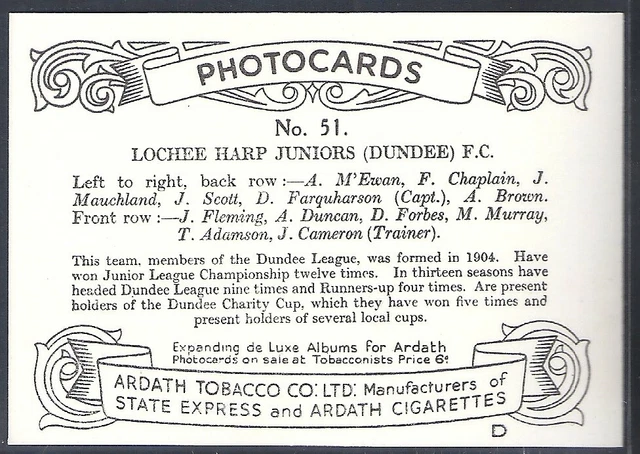 ARDATH-PHOTOCARDS D SCOTS Football (Lf165)-#051- Lochee Harp Junior ...