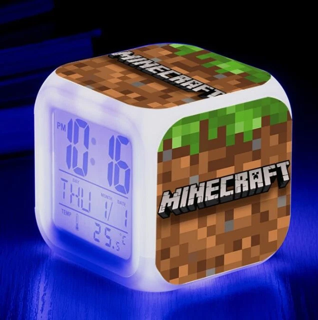 MINECRAFT ALARM CLOCK LED Digital Desk Clock Color Changing Light Night ...