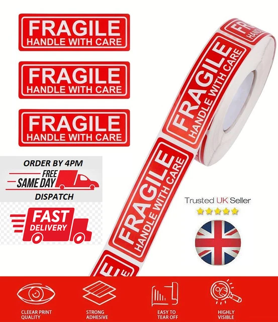 HANDLE WITH CARE Fragile Parcel Labels- Postage Stickers Permanent Self ...