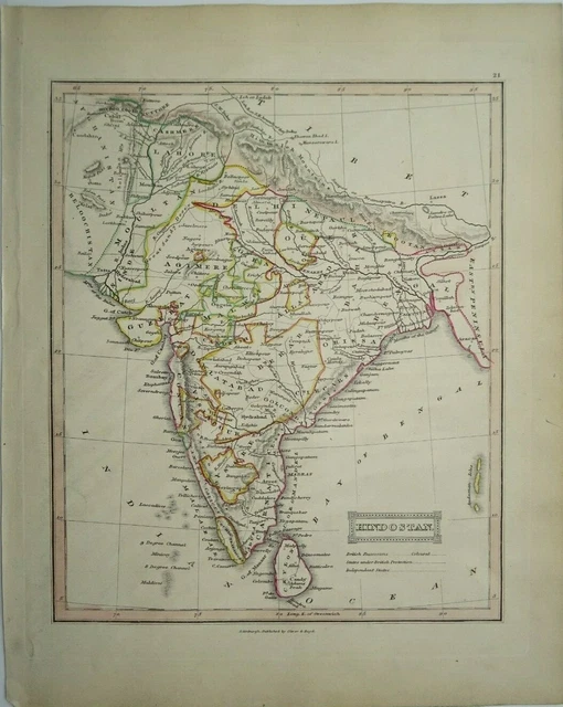 MAP OF THE Indian Sub Continent India Siam Burma China Tibet POLISH ...