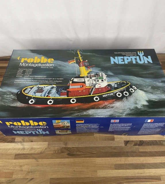 VINTAGE GERMAN 1/50 Robbe Montagekasten Neptun RC Tug Boat Model Kit ...