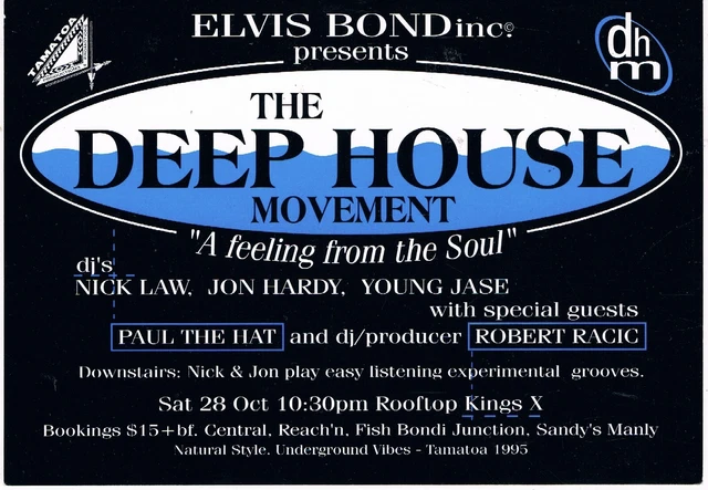 ELVIS BOND RAVE Flyer 28/10/95 A6 The Rooftop Sydney Robert Racic Young ...