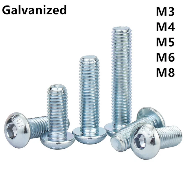 GALVANIZED STEEL M3 M4 M5 M6 M8 Hex Socket Bolts Button Head Screws EUR 8,26 - PicClick FR