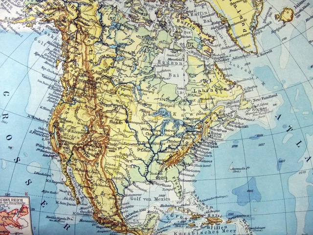 ORIGINAL 1924 GERMAN Physical Map of the America's. Vintage £13.23 ...