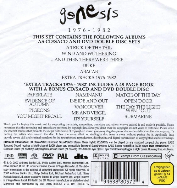 GENESIS 1976-1982 SACD + BOX SET DVD 5.1 BONUS TRACKS surround quasi ...