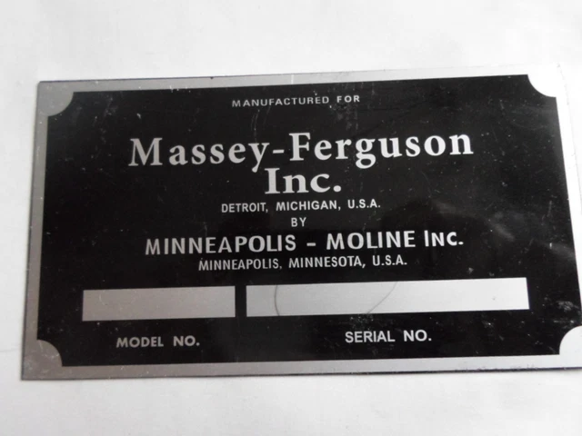 PANNEAU PLAQUE SIGNALÉTIQUE id plate MF Massey Ferguson USA plaque ...