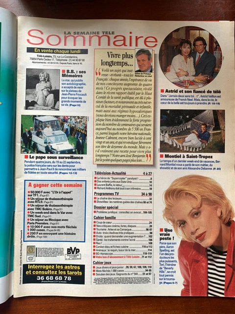 TÉLÉ LOISIRS 16/09/1996; Tori Spelling/ Patrick Swayze/ Astrid Veillon ...