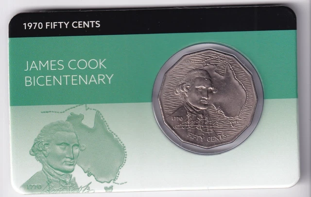 AUSTRALIA: 1970 50 Cent James Cook Bicentenary Coin On Card... EUR 15 ...