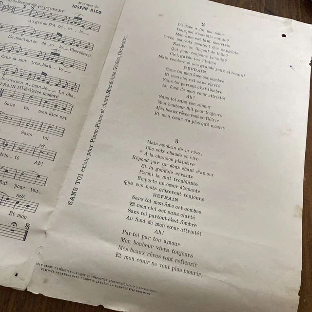 SPARTITO ANTICO &SANS Toi!" (1910 ca.) - Joseph Rico - Barcarolle Valse ...