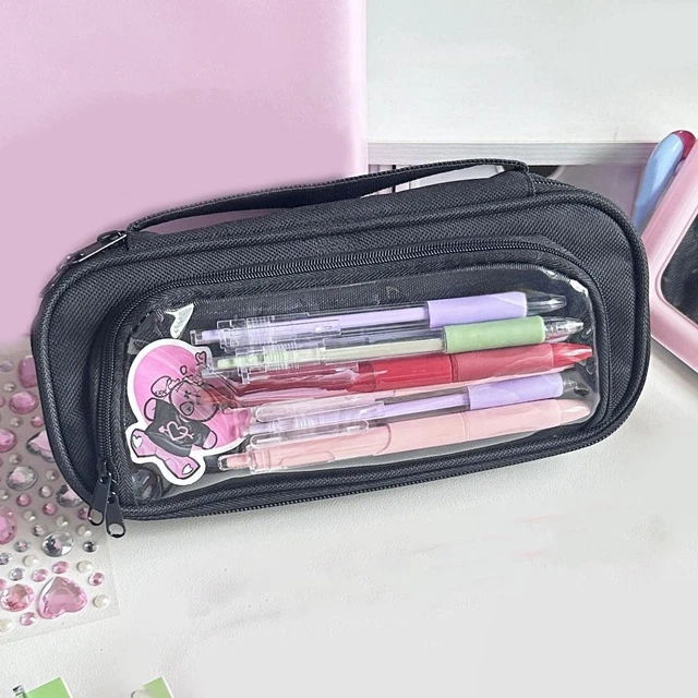 TRANSPARENT PENCIL CASE Visual Window Stationery Bag Pen Box Student ...