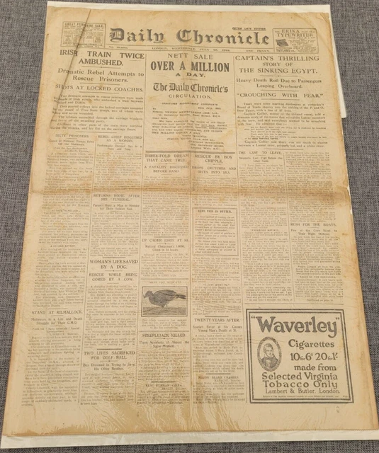DAILY CHRONICLE IRISH Train Ambushed Twice Wexford Dublin 26 Jul 1922 ...