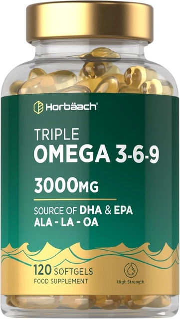 TRIPLE OMEGA 3 6 9 Capsules 3000mg ALA LA & OA 120 Softgels High ...