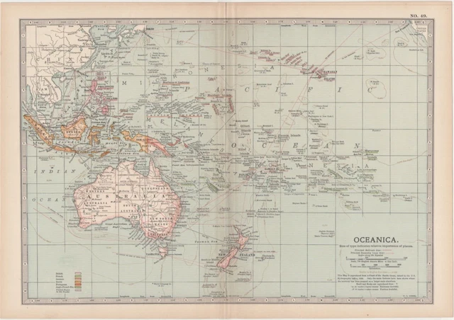 1902 MAP OF Oceania Oceanica Pacific antique vintage Britannica 10th £6 ...