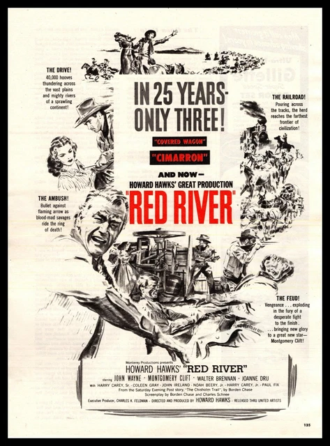 1948 VINTAGE MOVIE AD RED RIVER w/ JOHN WAYNE Montgomery Clift Joanne ...