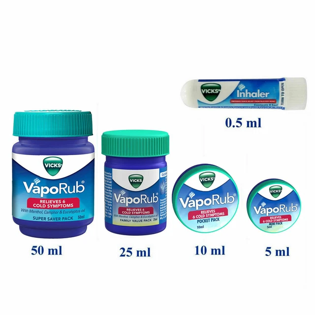 VICKS VAPORUB OINTMENT Inhaler Relief Cold Cough & Flu 50ml, 25ml 10ml ...