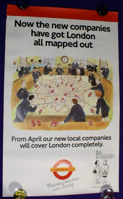 LONDON TRANSPORT BUSES Poster New Local Companies Map Ww2 Planing Table ...
