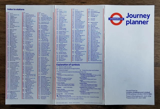 LONDON UNDERGROUND TUBE Map Journey Planner - No.1 1987 £10.00 ...