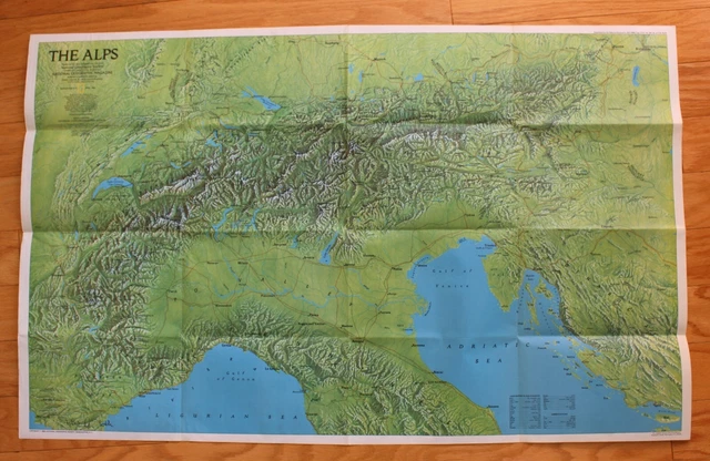 NATIONAL GEOGRAPHIC APRIL 1985 Map; A Traveler's Map of the Alps $10.00 ...
