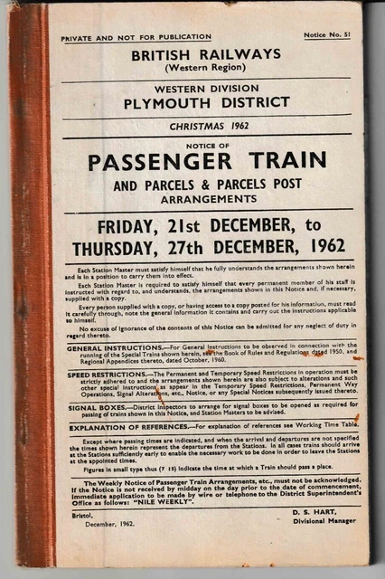 RAILWAY BOOKLET... BRITISH Rail Xmas 1962 Passenger Trains Arrangements ...
