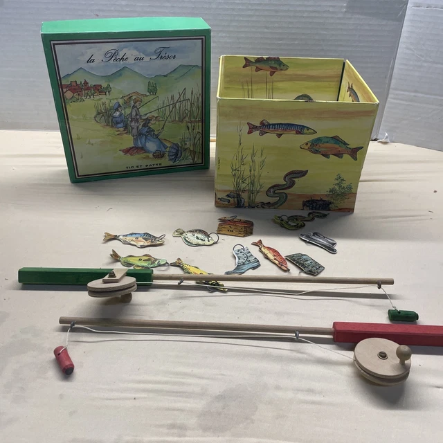 VINTAGE LA PECHE Au Tresor Tic Et Patte Fishing Game Wooden Magnet ...