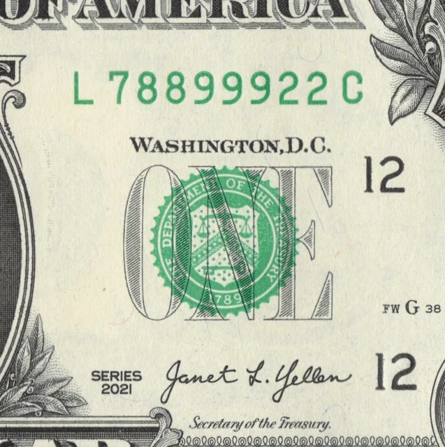 LADDER FANCY SERIAL Number One Dollar Bill L78899922C 7s 8s 9s 2s ...