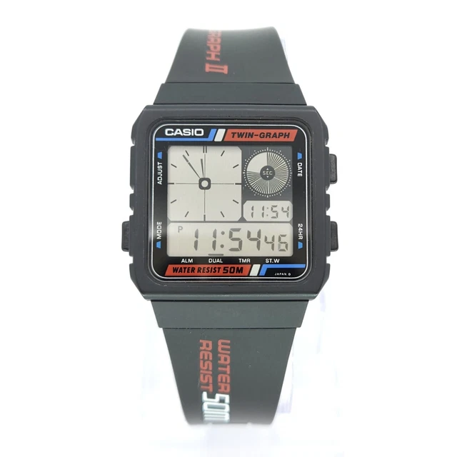 NOS CASIO AE-20W Twin Graph Wr 50M Ana-Digi Vintage Digtal Watch Japan ...