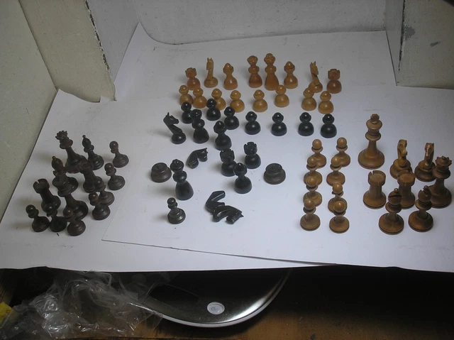 OLD ANTIQUE WOOD Chess Pieces Part sets £12.00 - PicClick UK